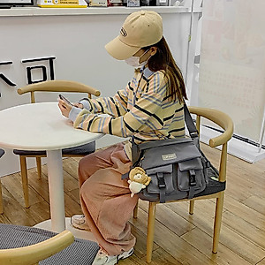 JQAliMOVV Kawaii Messenger Bag for Girls - Cute Aesthetic Bag with Kawaii Pendent (Blue)