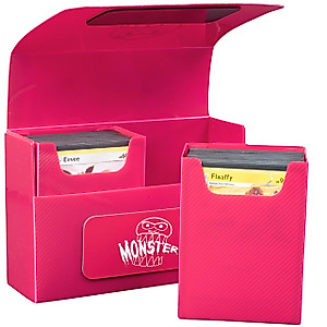 Monster Protectors Magnetic Double Deck Box - Pink, Holds 150 Gaming TCGs, Self-Locking Closure, Compatible w Standard & Smaller Size Gaming Trading Cards, Removable Construction
