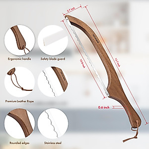 RAPSAKEMOH Bread Knife for Homemade Bread,Sourdough bread knife,15.7"Serrated knife for Homemade Bread, Baguettes and More Cuts Thin,Bow Design Bread knife Easy to Cutting Even Slices (Acacia wood, 1)