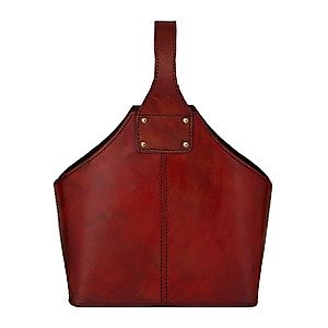 Deco 79 Leather 2 Bottle Wine Holder with Carrying Handle, 12" x 6" x 13", Red