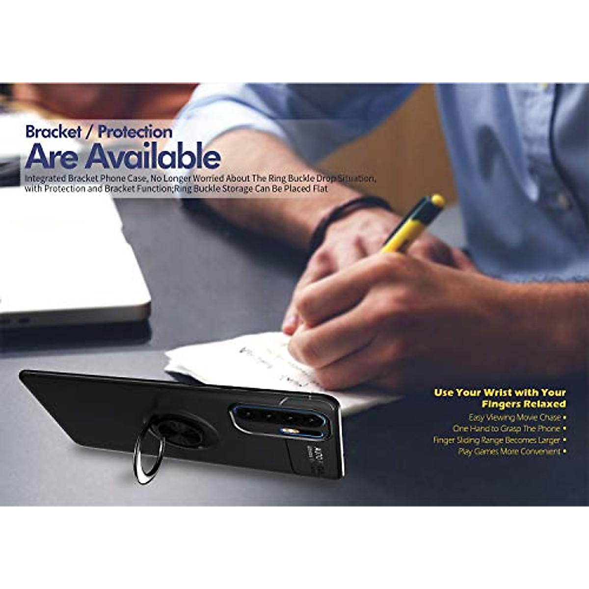 iCoverCase Compatible with Huawei P30 Pro Case with Ring Holder, Rotatable Matal Ring Kickstand [Work with Magnetic Car Mount] Shockproof Anti-Scratch Ultra-Slim Protective Case (All Black)