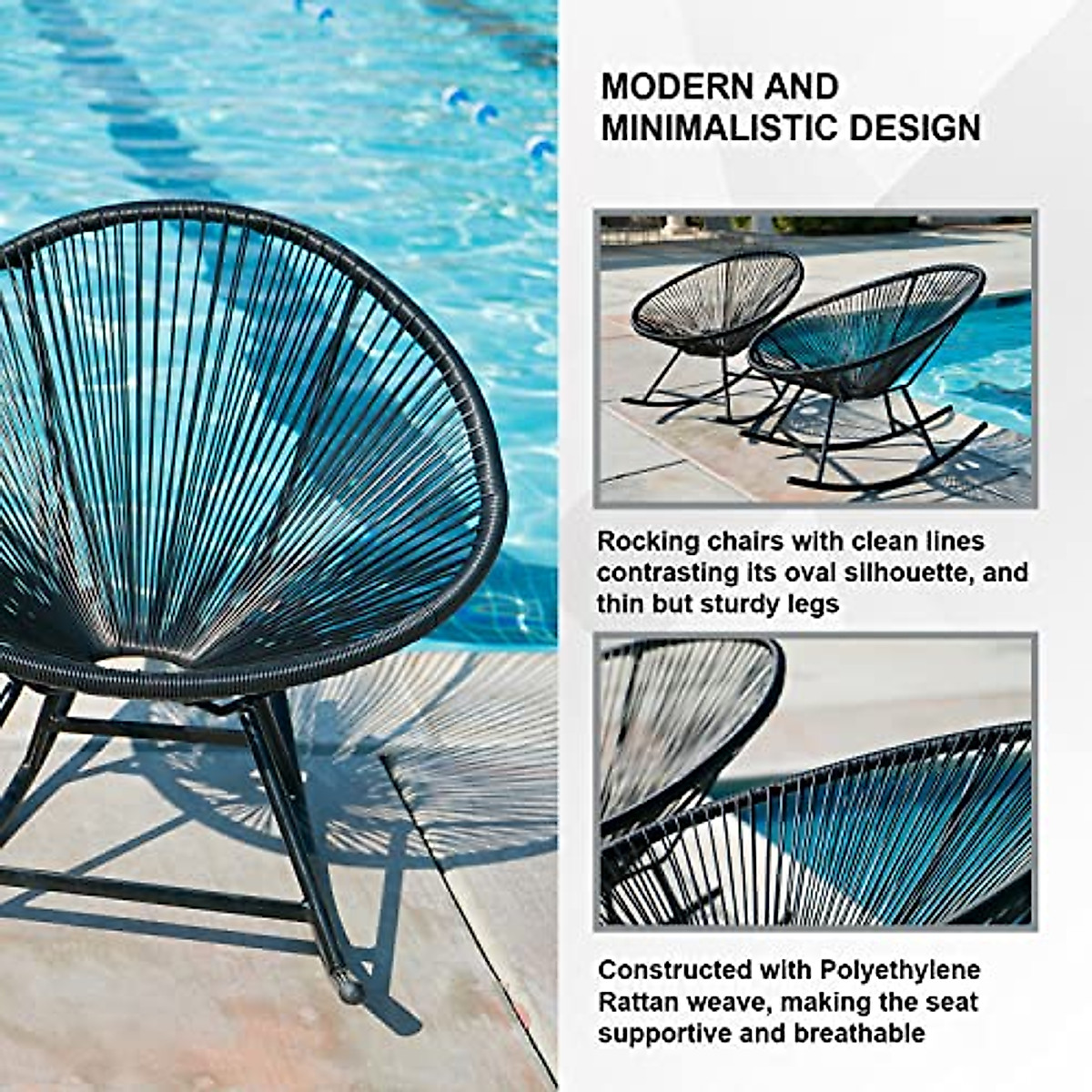 XBrand Hammock Weave Rocking Patio Chair, Black