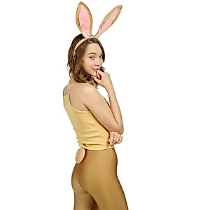 Funcredible Brown Bunny Ears and Tail Set - Bunny Ears Headband, Bunny Tail and Bowtie - Bunny Costume Set - Rabbit Costume Cosplay Accessories for Kids and Adult