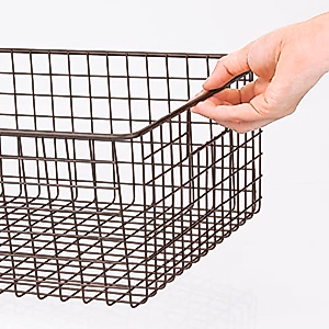 mDesign Metal Wire Food Storage Basket Organizer with Handles for Organizing Kitchen Cabinets, Pantry Shelf, Bathroom, Laundry Room, Closets, Garage - Concerto Collection - 6 Pack - Bronze