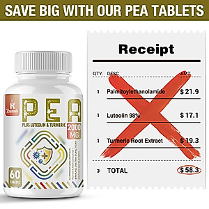 Rosmolo 1500 MG Palmitoylethanolamide with Luteolin 98% & Turmeric, High Absorption, Micronized Pea Supplement for Discomfort Management- USA Made - 120 Tablets