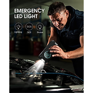 BUVAYE Portable Car Jump Starter with Air Compressor, 2000A Battery Jump Starter with 150PSI Digital Tire Inflator, Up to 7L Gas & 5L Diesel Engines, 12V Safe Lithium Car Battery Charger Jump Starter