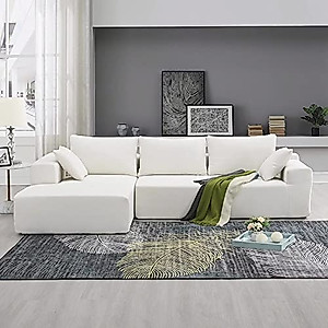 DEINPPA Modern Minimalist Style Modular Sofa Couch with Pillows, Deep Sectional Sofa Furniture Set, 4-Seater Chenille L-Shaped Sofa for Living Room Reception Room