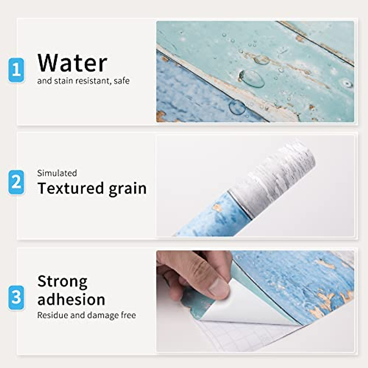 Art3d 17.7"x78.7" Peel and Stick Wallpaper - Decorative Self Adhesive Vinyl Film Wood Grain Wallpaper for Furniture Cabinet Countertop Shelf Paper, Blue Distressed Wood