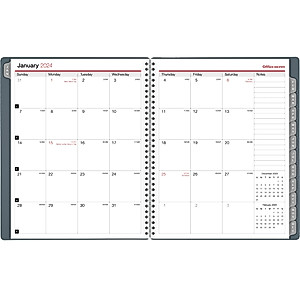 2024 Office Depot® Brand Monthly Planner, 8-1/2" x 11", Silver, January to December 2024, OD001630