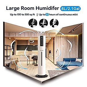 TOUTOUAN Humidifiers Large Room Bedroom ，2.1Gal(8L) 3 Speed Quiet Ultrasonic Cool Mist Humidifier with 360° Nozzle, Humidity Setting, Timer,Aroma Box for Home Plant Baby Yoga Sleep