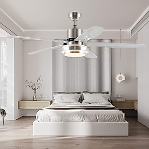 Tropwellhouse 56Inch Led Ceiling Fan with Light 3 Speed Remote Control 5 ABS Blades Modern Decoration Home/Living Room/Bedroom