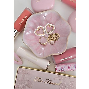 Lotus Leaf Shape Decorative Ring Tray, Small Key Bowl, Ceramic Trinket Tray Jewelry Dish Organizing Necklace Earrings, Home Decoration for Mom Best Friend Sister, Pink.