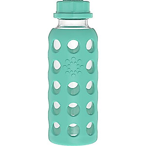 Lifefactory 9-Ounce Glass Water Bottle with Flat Cap and Silicone Sleeve Kale