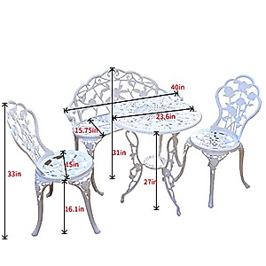 KAI LI Outdoor Outdoor Tables and Chairs cast Aluminum Four Piece Set, Including a Table, Two Round Chairs and a Bench Rose White Style Swimming Pool Leisure