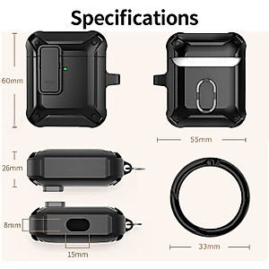 GARTOO for Airpods Case 2nd 1st Generation Lock with Cleaning Kit, Rugged Armor airpod 2nd 1st Gen Protective Cover Men Women with Cleaning Pen for Apple Airpod 1/2 Case (Black)