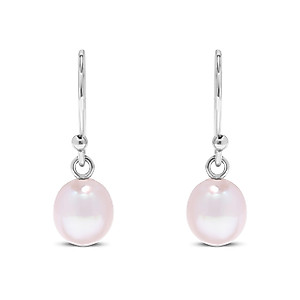 .925 Sterling Silver AAAA 7-7.5mm Natural Pink Teardrop Shaped Freshwater Cultured Pearl French Wire Dangling Drop Earrings