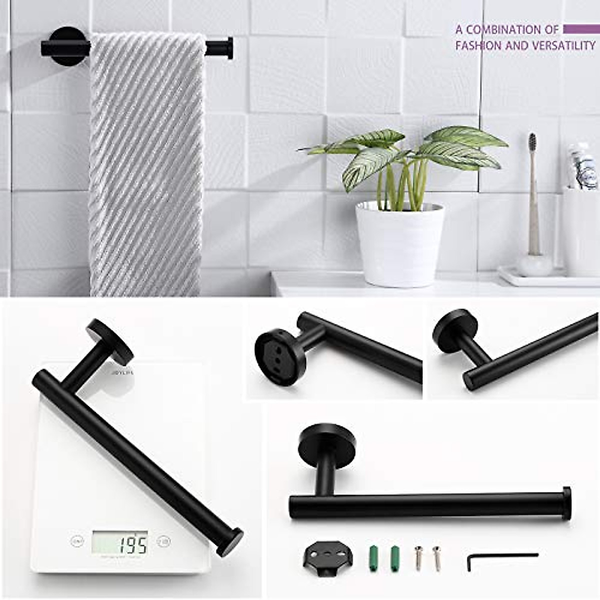 Fretech Black Hand Towel Holder，Hand Towel Bar Matte Black Hand Towel Rack 9Inch Bathroom Stable and Durable Stainless Steel Wall Mount Towel Ring Hb-105-D3