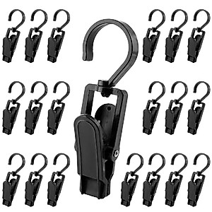 Unlorspy 20PCS Super Strong Plastic Swivel Laundry Clips, Hanging Clothes Pins, 4.13" x 1.38" / 105 x 35 mm Laundry Hooks for Clothes, Hat, Sock & Towel. (Black)