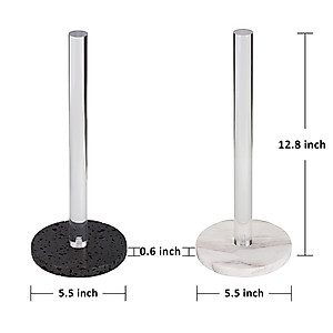 WORHE Paper Towel Holder White Marble Base for Countertop Acrylic Standing Kitchen Paper Towel Rack with 5.5" Diameter White Marble Base, Paper Towel Dispenser for Kitchen Bathroom 1 Pack(YGC002)
