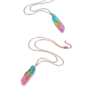 VadiForest 2pcs Chakra Tree of Life Quartz Crystal Pendant Necklace Natural Gemstone Reiki Healing Stone Necklaces Handmade Wire Wrap Raw Rock Charm Jewelry Gift for Yoga Meditation Good Energy Women