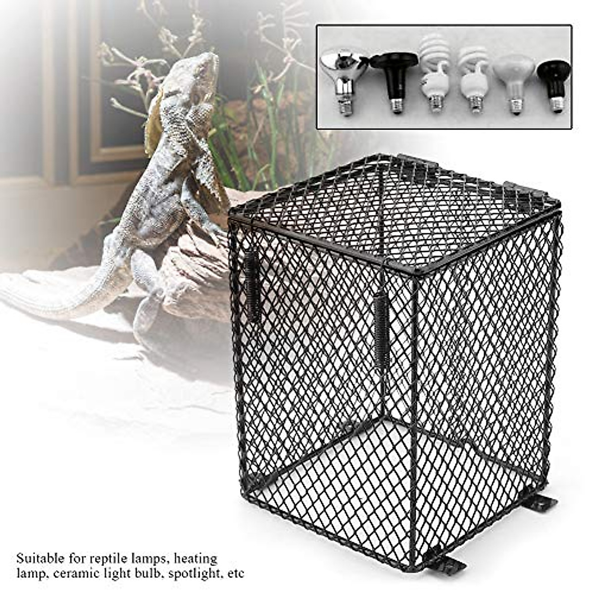 Fdit Pet Reptile Anti-Scald Lamp Mesh Cover Round Square Day Night Ceramic Light Bulb Heating Lampshade(Cubiod Shape)
