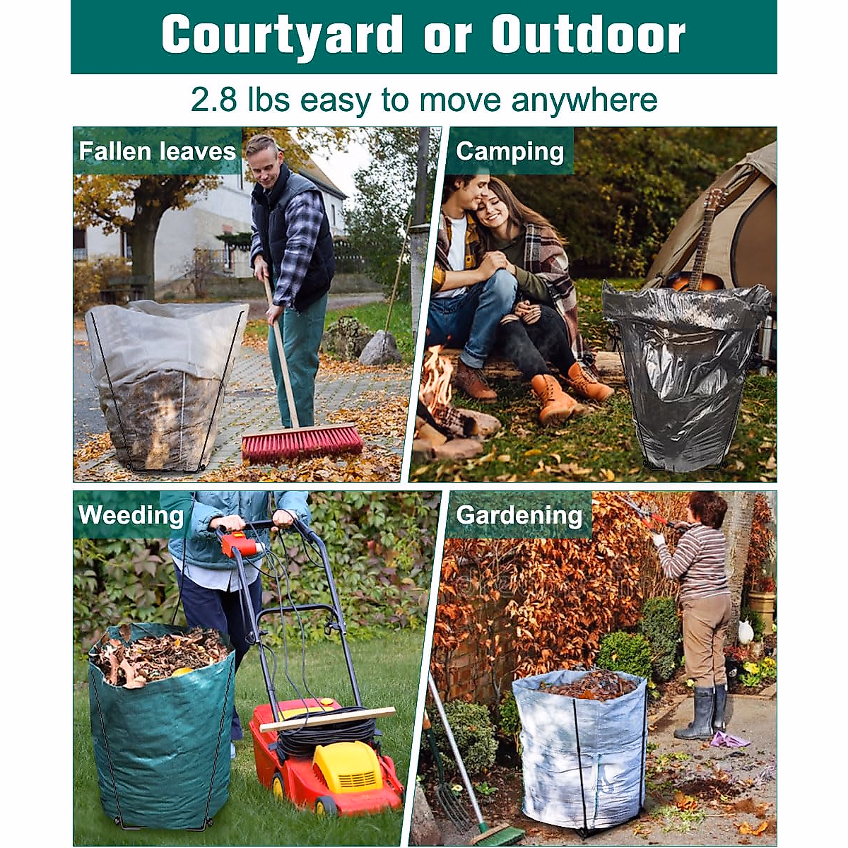 Tuohours Outdoor Trash Bag Holder Stand - Heavy Duty Metal Garden Garbage Bag Support Frame for 30-45 Gallon Capacity, Multi-Use Portable Yard Leaf Bag Stand for Leaves, Camping, Weeding, Lawn Party