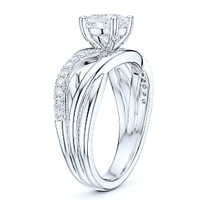 PRSTANI Sterling Silver Criss Cross Intersecting 1CT Round Brilliant Cut Genuine Moissanite Promise Engagement Ring (8)