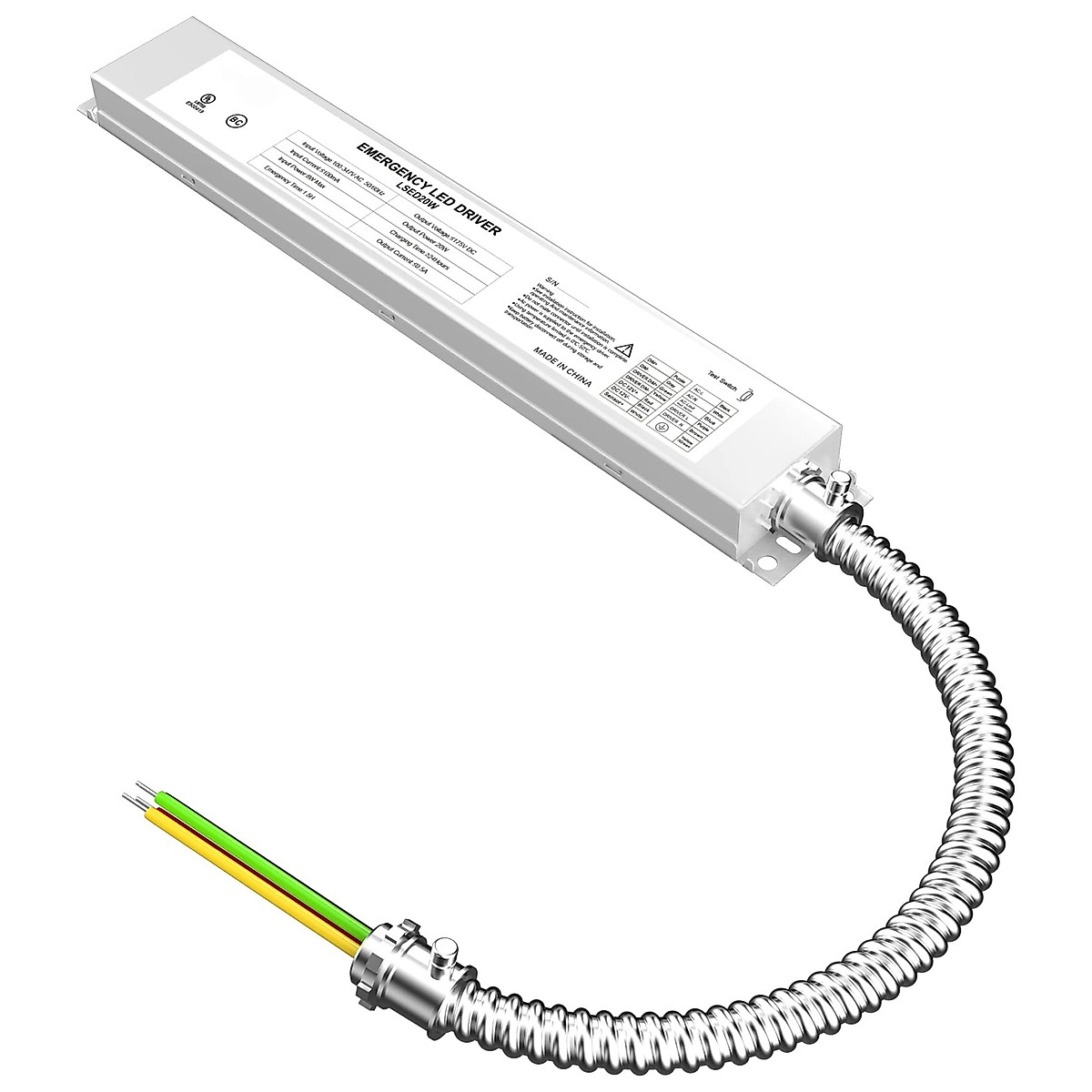 20W LED Emergency Backup Driver, Rechargeable Emergency Backup Battery 100-347V AC 175V DC Emergency Time Over 90 Mins, UL Listed Dimmable Emergency LED Driver for Panel Light, Linear Light (1 Pack)