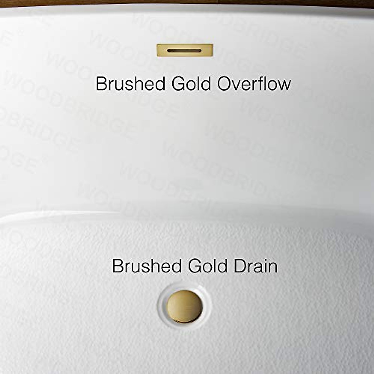 WOODBRIDGE 67"Freestanding White Acylic Soaking Bathtub with White Pillow,Drain and Overflow in Brushed Gold,BTA1508 -BG-Drain &O+ Pillow