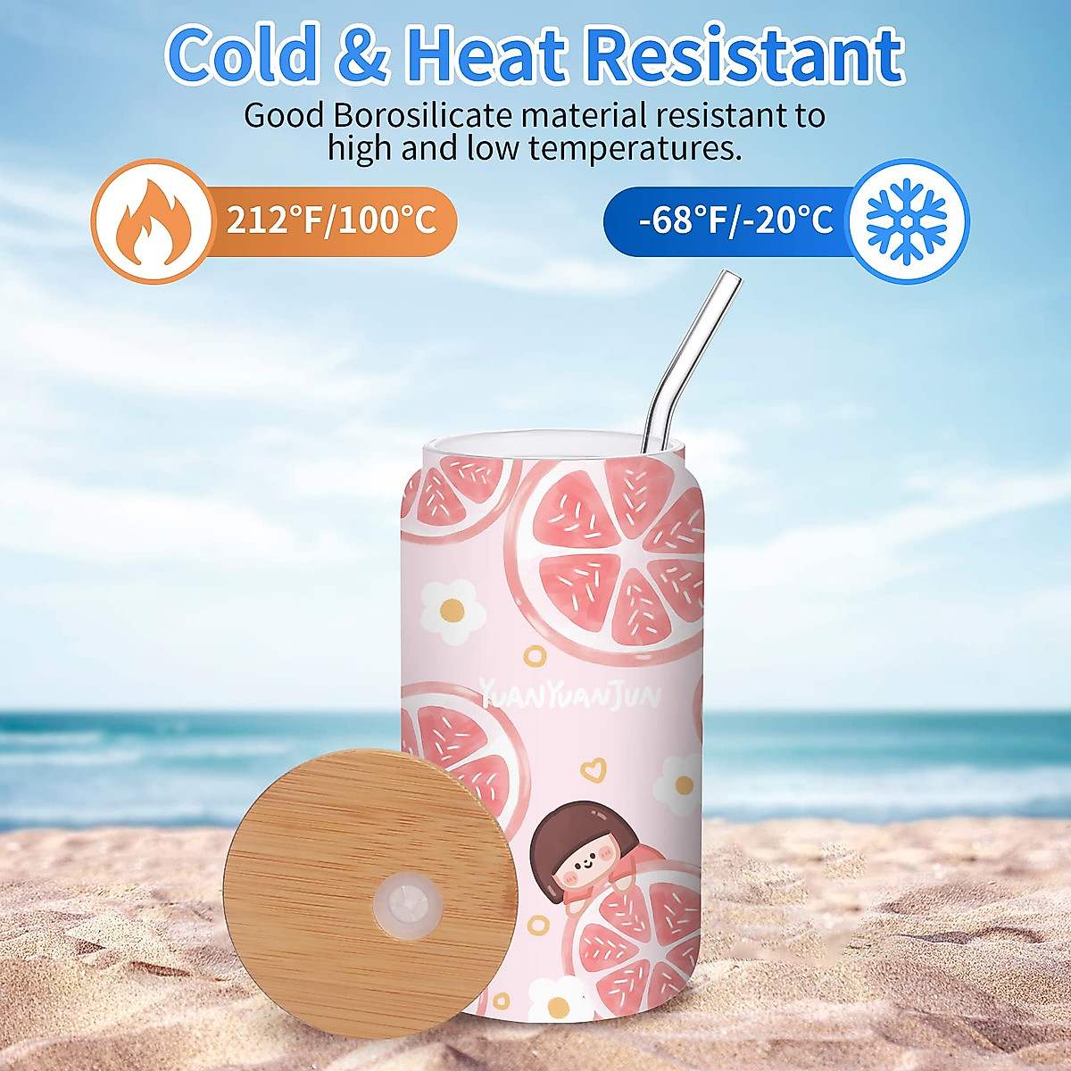 ktondic 6 Pack Sublimation Glass Cans Blanks Frosted, 16 OZ Sublimation Beer Tumblers with Lid and Straws,Frosted Glass CupsIce Coffee Cups for Juice Soda Cocktail