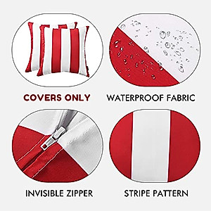 Western Home Pack of 2 Christmas Decorative Outdoor Solid Waterproof Striped Throw Pillow Covers Polyester Linen Garden Farmhouse Cushion Cases for Patio Tent Balcony Couch Sofa 18x18 inch Red