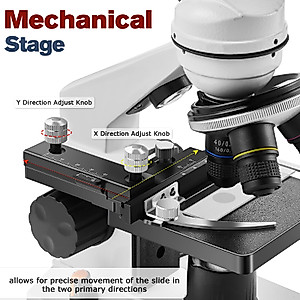 Temery Microscope for Adults Kids Students, 40X-2000X Microscope for Beginners, Biological Microscope Kit with Phone Holder, 10pcs Specimen Slides, 20 Pcs Slides & 100pcs Coverslips, Storage Bag