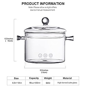 AEFPOYMXU Glass Pots for Cooking with Lids Saucepan with Cover Simmer Pot Heat-Resistant Glass Stovetop Pot And Pan with Lid, Soup, Milk, Baby Food