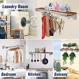Foldable Wall Mounted Clothes Rack-30'' Long Rod&2 Thick Bases,Stainless Steel,Multi-Purpose for Space-Saving Garment Rack/Clothes Drying Rack/Clothes Hanger,Detachable and Top Shelf Room Reserved