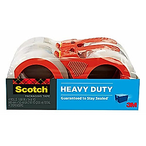 Scotch Heavy Duty Packaging Tape, 1.88" x 54.6 yd, Designed for Packing, Shipping and Mailing, Strong Seal on All Box Types, 3" Core, Clear, 4 Rolls (3850-4RD)