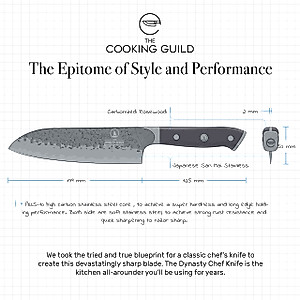 The Cooking Guild Santoku Knife - 7 Inches - Dynasty Series - Japanese High Carbon Stainless Steel Santoku Knife - Wooden Handle - Rust-Resistant & Razor Sharp Santoku Knives