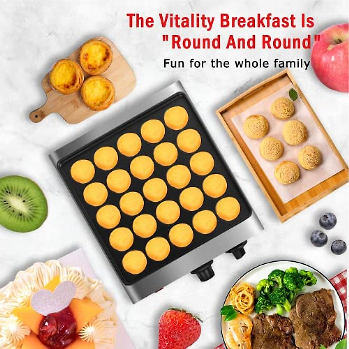Multifunction Mini Pancakes Maker Machine,Commercial Electric Dutch Pancakes Baker Maker,25PCS Muffin Iron with 2 Interchangeable Nonstick Baking Plates for Home,Restaurants,Kitchen,Snack Bar…
