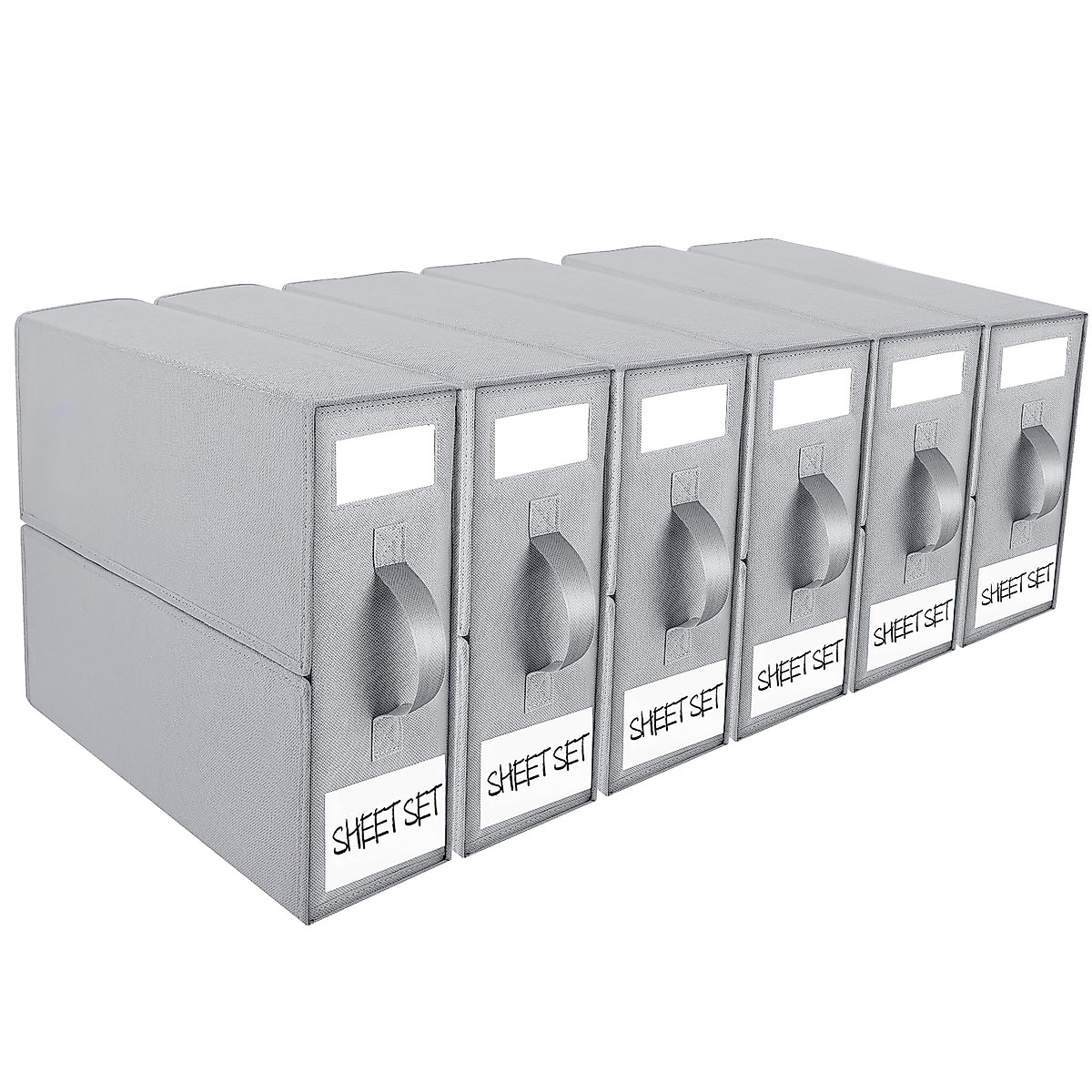 HSFTEC Foldable Bedding Organizer, Fabric Storage Bins for Bed Sheets, Duvet Covers and Pillowcases, Closet Organizer, Storage Container Boxes for Blankets, Clothes (6 pack(Queen or King), Grey)