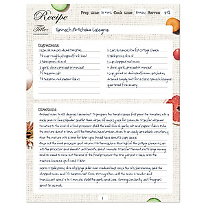 CraftSaints Full Size Recipe Pages 8.5x11'' Double-Sided Paper, (25 Sheets) No-Smear Matte Paper Recipe Pages for Binders, Convenient Blank Recipe Paper Refills (Vegetable)