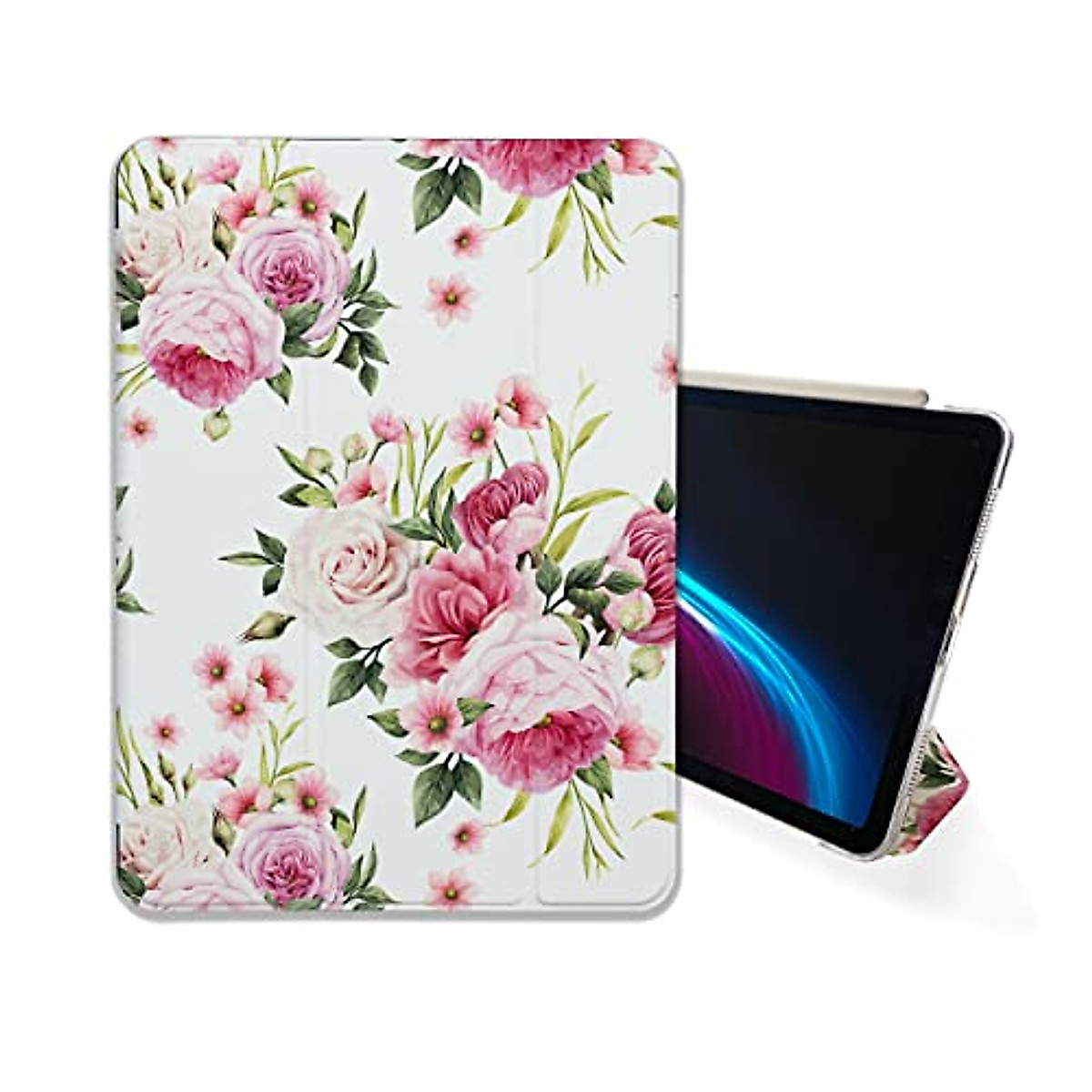 Cute Pink Roses Bouquet Flower case Compatible with iPad Mini Air Pro 7.9 8.3 9.7 10.2 10.9 11 12.9 inch Pattern Cover New 2022 2021 Trifold Stand 3 4 5 6 7 8 9 Generation 467 (10.2" 7/8/9 gen)