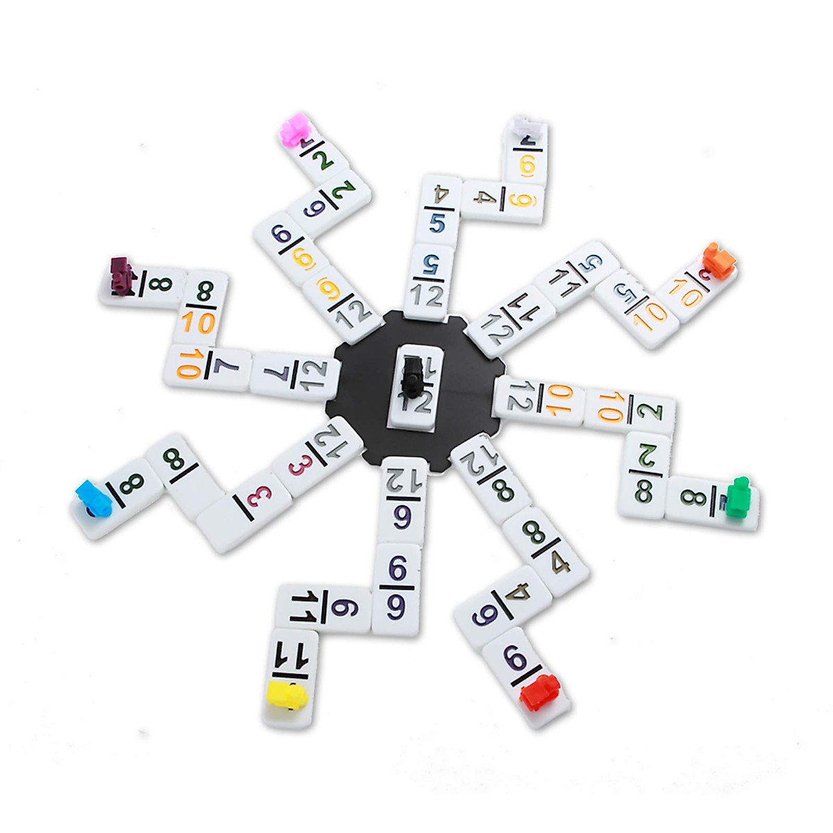 NOLIE Mexican Train Dominoes Game, Double 12 Dominoes Set, Colored Number Dominoes with Aluminum Case
