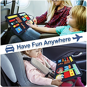 Joyfia Busy Board, Montessori Toys for Toddlers 1-3, Activity Sensory Board for Fine Motor Skills Learning, Preschool Educational Toys Travel Activities for Plane, Gifts for 2-4 Year Old Boys Girls