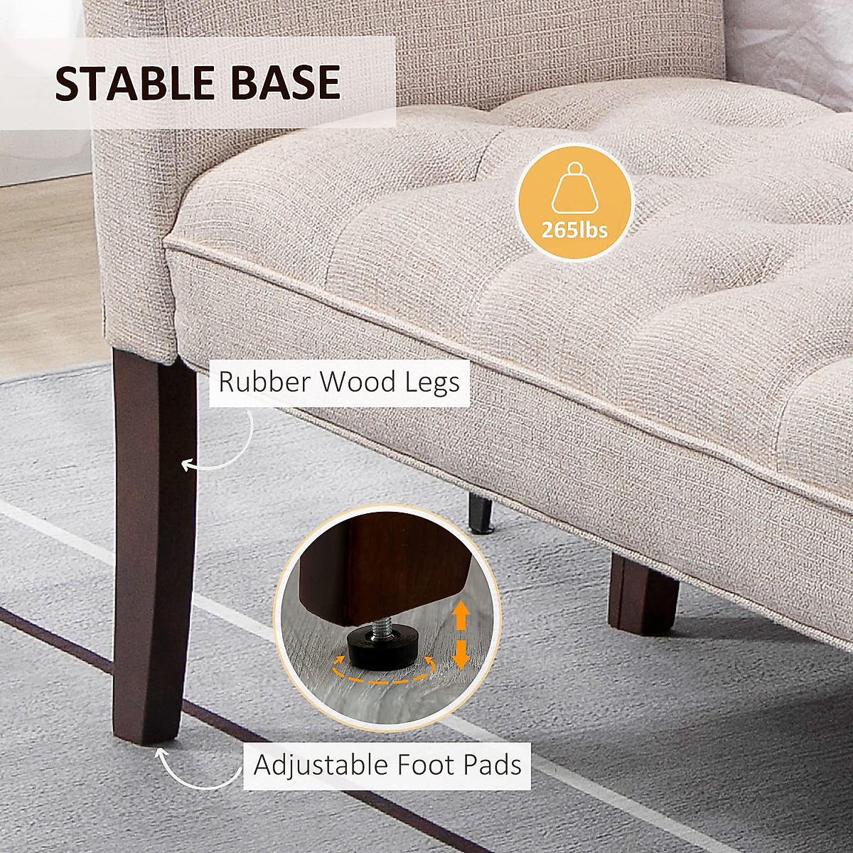 HOMCOM End of Bed Bench with Button Tufted Design, Upholstered Bedroom Entryway Bench with Arms and Solid Wood Legs for Bedroom, Beige
