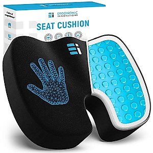 Ergonomic Innovations Gel Enhanced Memory Foam Seat Cushion for Office Chair, Coccyx Lower Back Support Tailbone Pain Relief Cushions, Work Chair Pad Pillow, Sciatica, Butt, Desk Chair Cushion