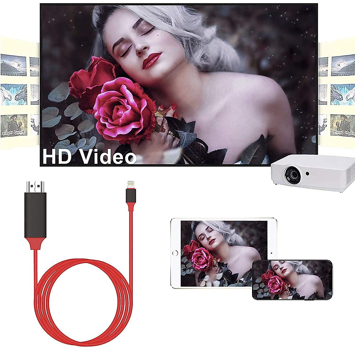 [Upgraded] Lightning to HDMI Adapter, Apple MFi Certified 1080P HDTV Cable Adapter Compatible with iPhone, iPad, iPod Digital AV Sync Screen Connector on HD TV Monitor Projector (Red)