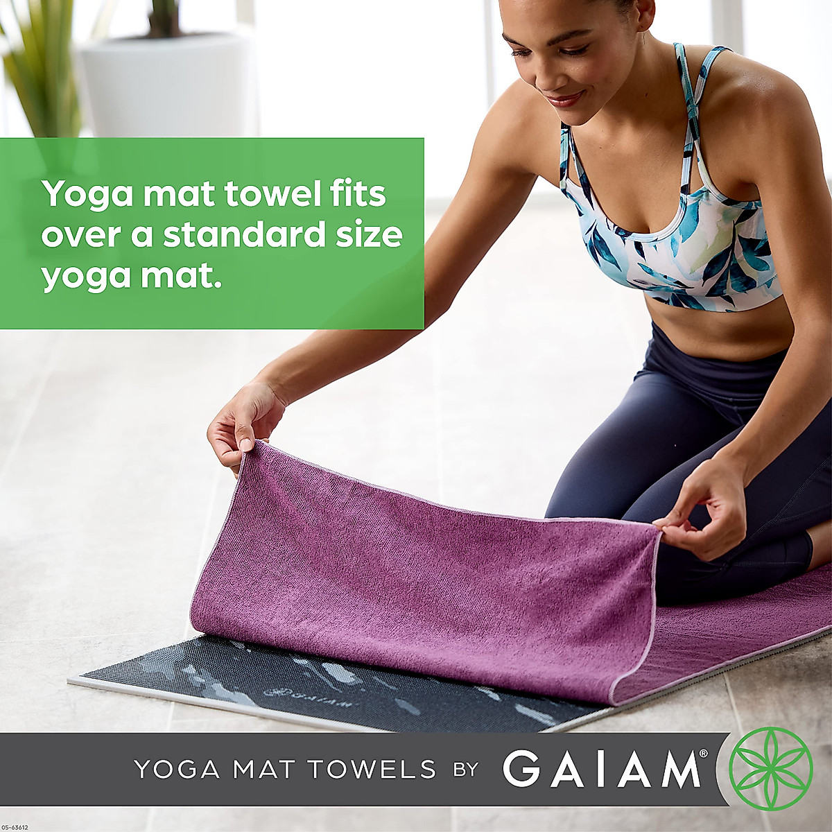 Gaiam Yoga Mat Towel Microfiber Mat-Sized Yoga Towel for Hot Yoga (68" L x 24" W), Folkstone Grey