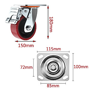 Castors Swivel Castor Wheels, Swivel Trolley Furniture Caster With Brakes,For Trolleys, Industrial Use And Moving Furniture, 360 Degree Swivel Castors,Brake Heavy Duty Caster Wheels, 4 Pieces Red cast