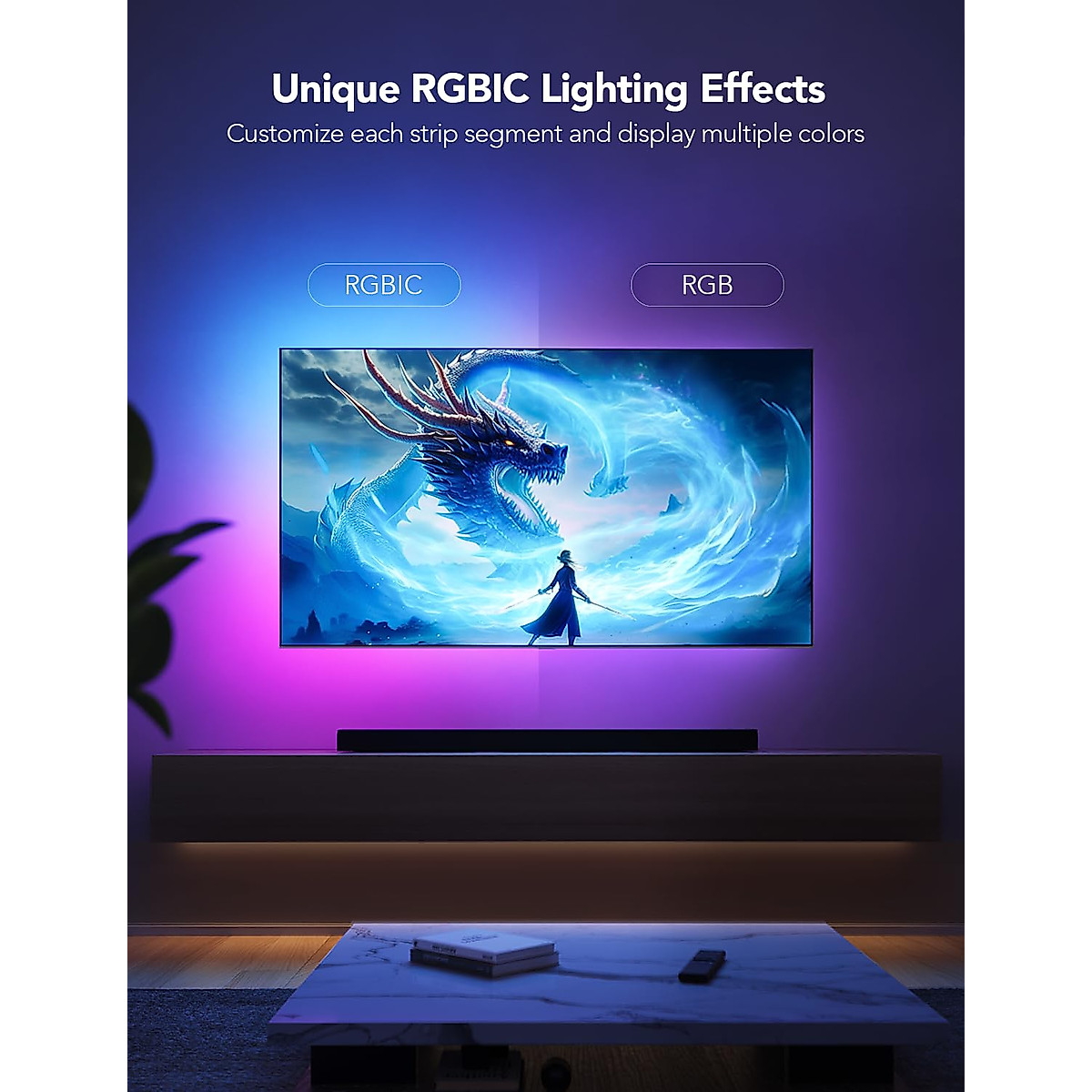 Govee TV LED Backlight Strip, RGBIC Smart LED Backlight for 40-50inch TVs, Music Sync, Wi-Fi Bluetooth & App Control, Works with Alexa & Google Assistant, 77 Scene Modes, Adapter