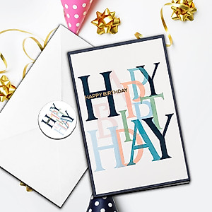 smart scribbles Happy Birthday Cards - 48 assortment Birthday Cards with Envelopes and Stickers - 4x6 Birthday Cards with Gold Foil - 6 Cards and 6 Stickers of Each Design - Total of 48