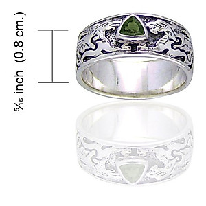 Genuine Green Moldavite Meteor Celtic Knot Dragon Sterling Silver Ring Size 6(Sizes 4,5,6,7,8,9,10,11,12,13,14,15)